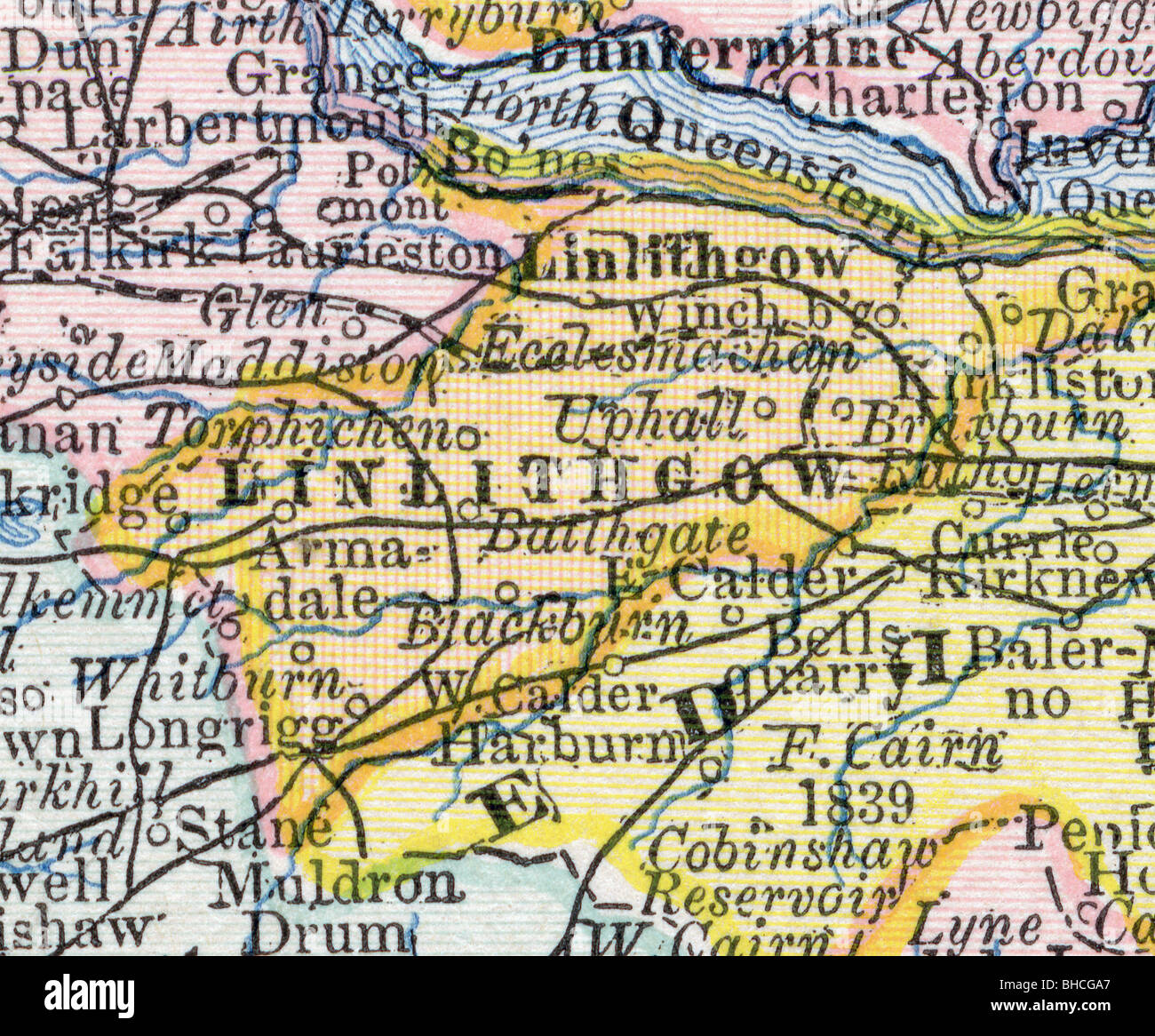 Original old map of Linlithgow County from 1884 geography textbook ...