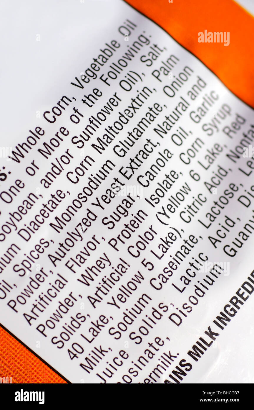 Ingredients list on packaged food Stock Photo - Alamy