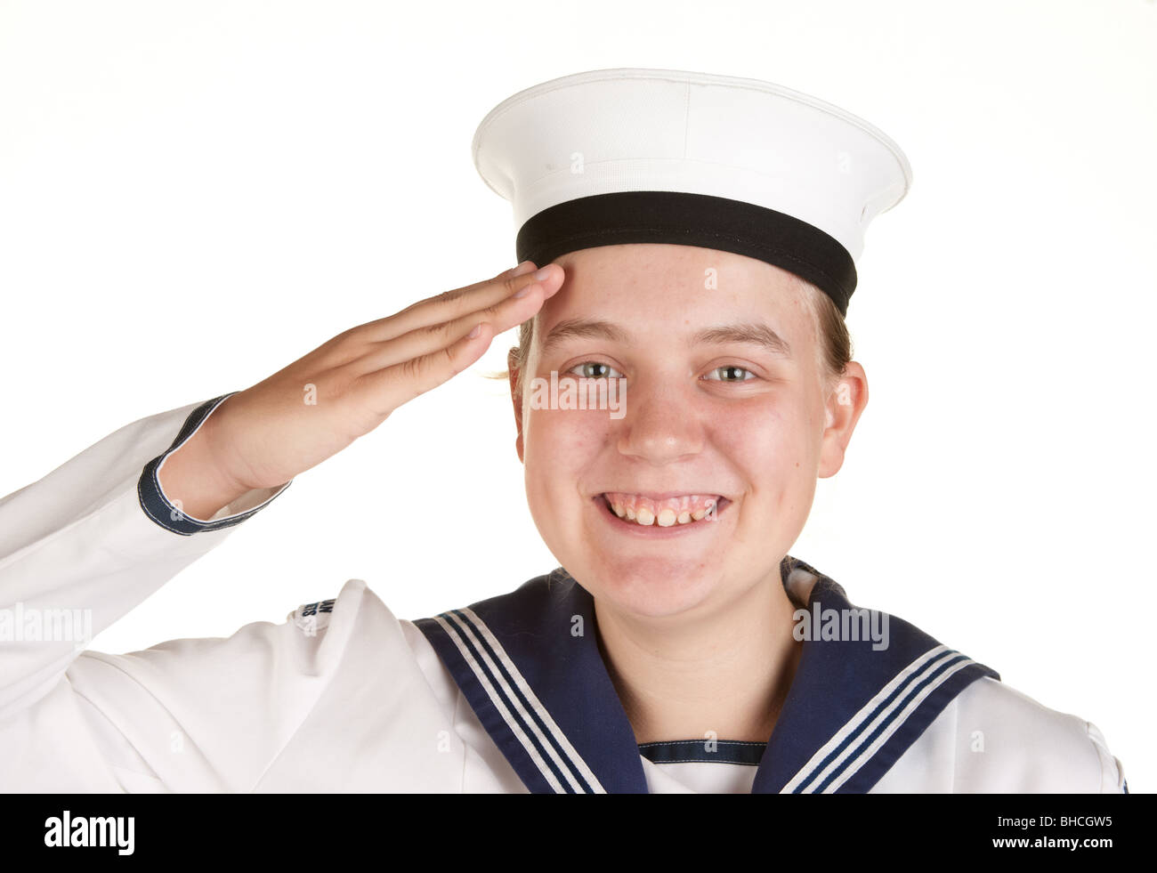 young female sailor saluting isolated on white Stock Photo - Alamy
