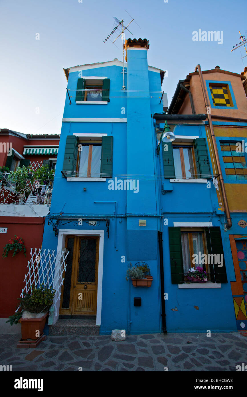 A bright blue house in Burano, Venice, Italy Stock Photo - Alamy