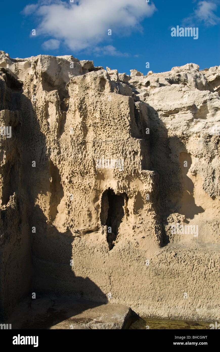 Erosion effects on an abandoned sandstone quarry, Ibiza, Spain Stock ...