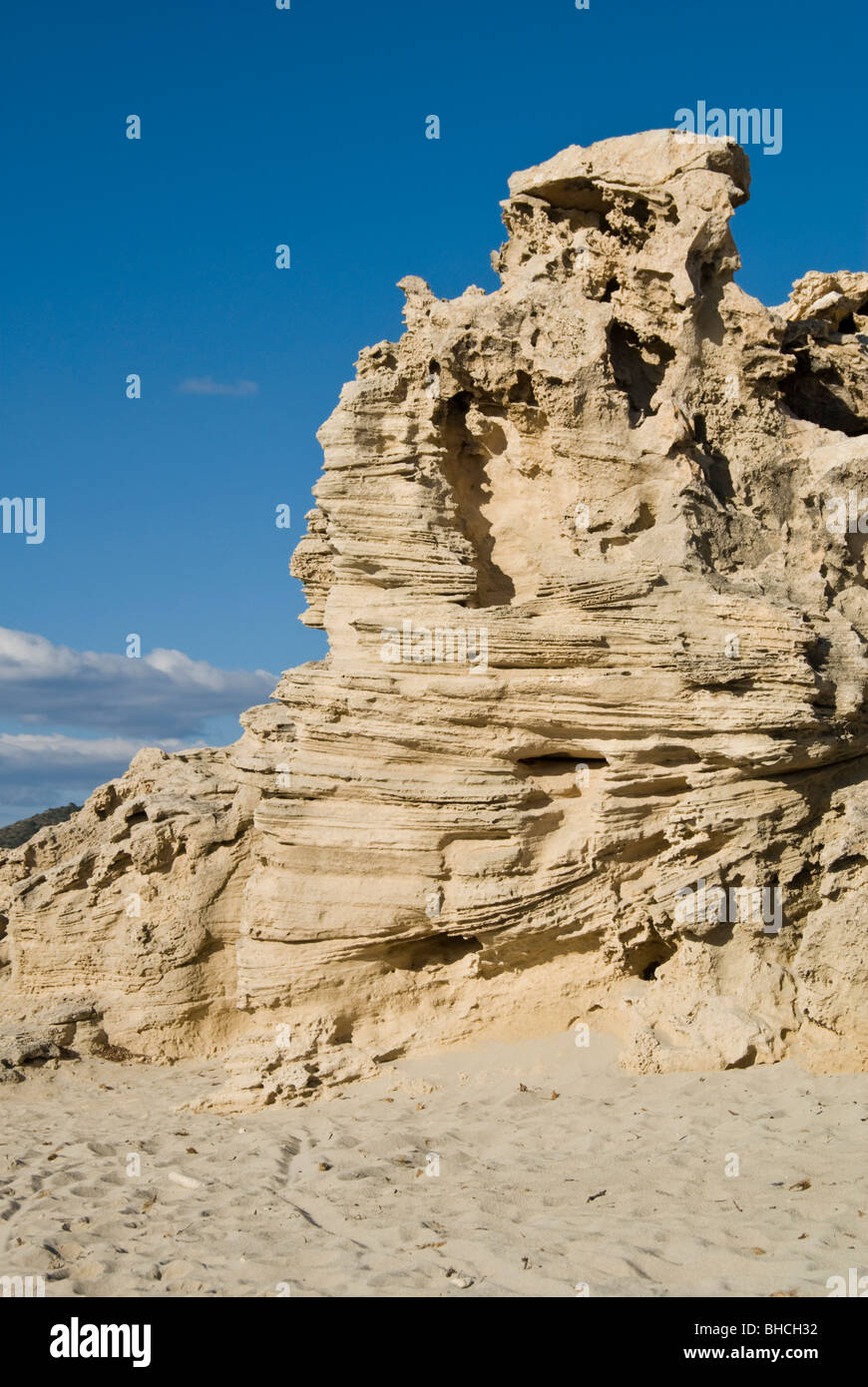 Erosion effects on an abandoned sandstone quarry, Ibiza, Spain Stock ...