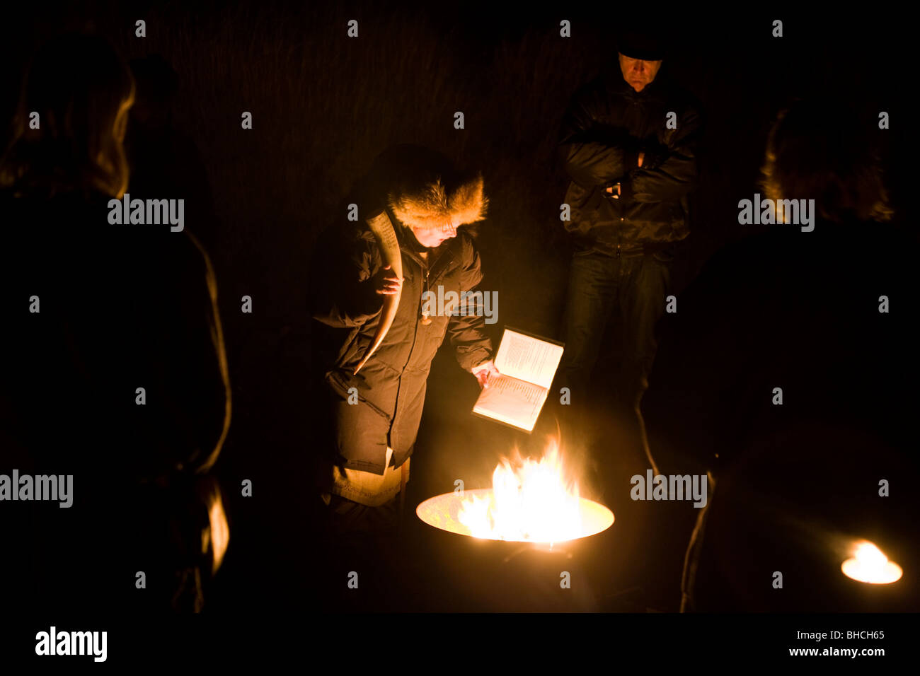 Heathen priests of The Asatru Association hold a worship of pagan gods ...