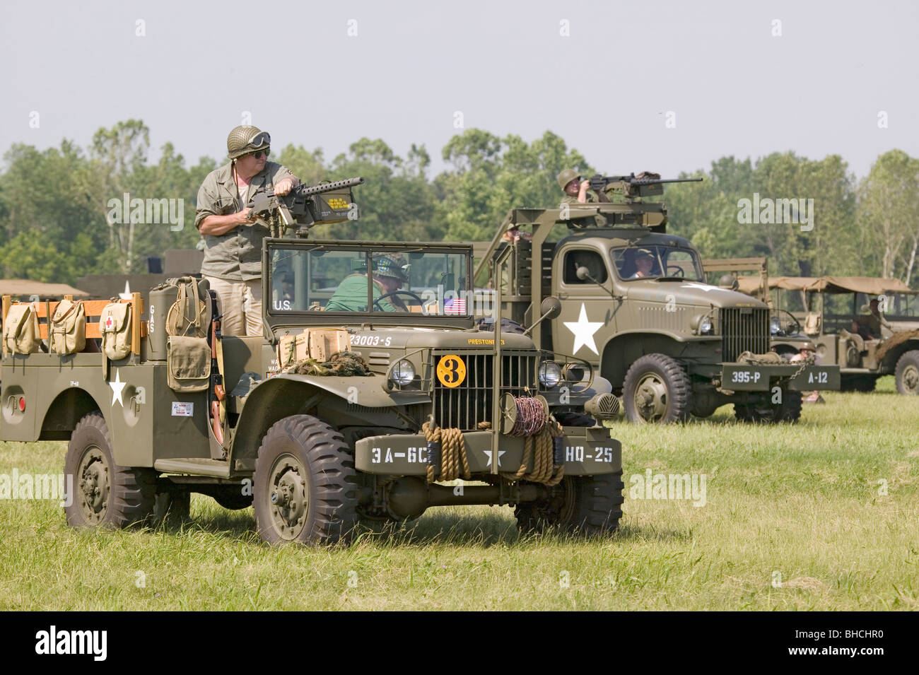 World War II reenactment of a battle between American infantryman and ...