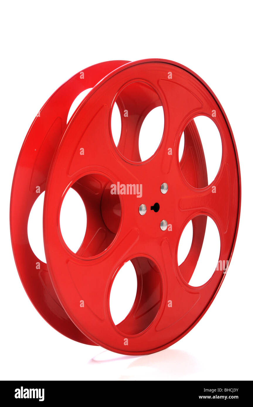 Empty red movie reel isolated over white background Stock Photo - Alamy
