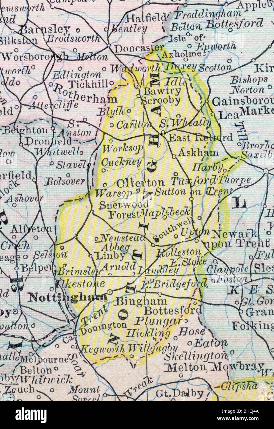 Original old map of Nottingham County from 1884 geography textbook ...