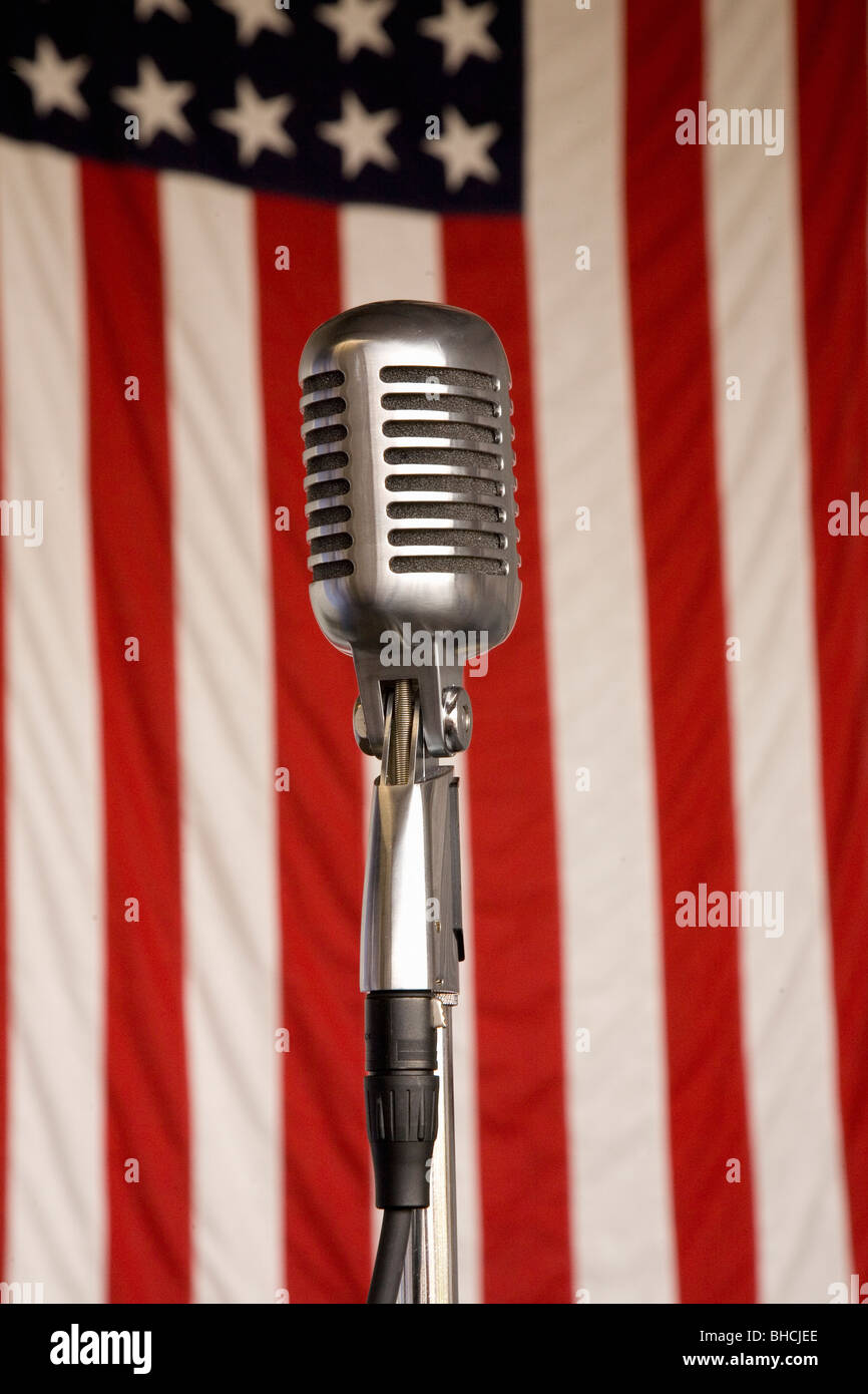 1940s vintage radio microphone and 48 star American flag at Mid ...