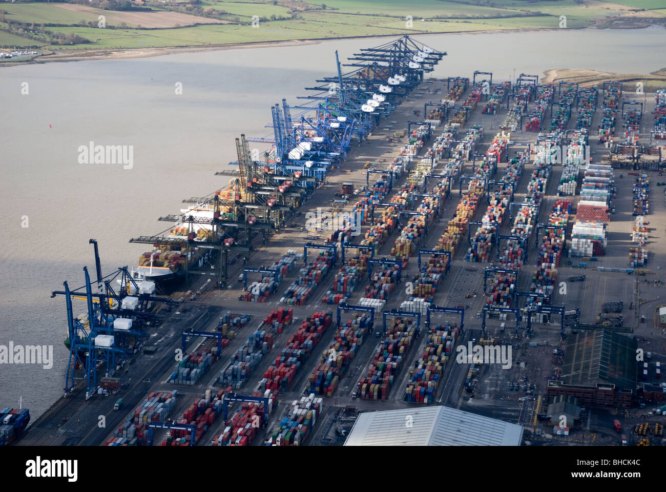 Aerial view of the Trinity terminal at Felixstowe Docks UK Stock Photo ...