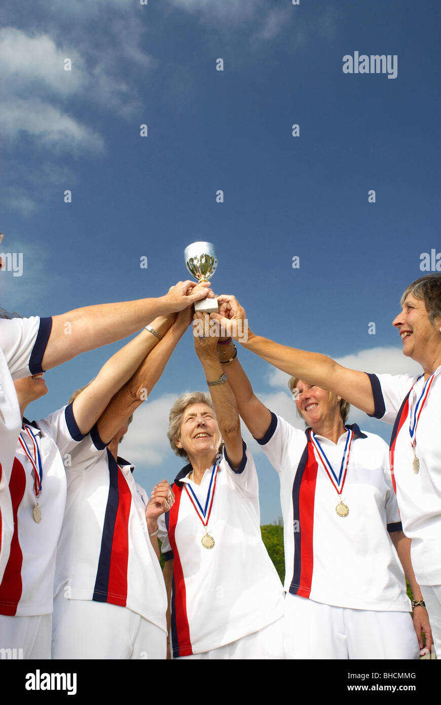 Team celebration front view trophy blue hi-res stock photography and ...