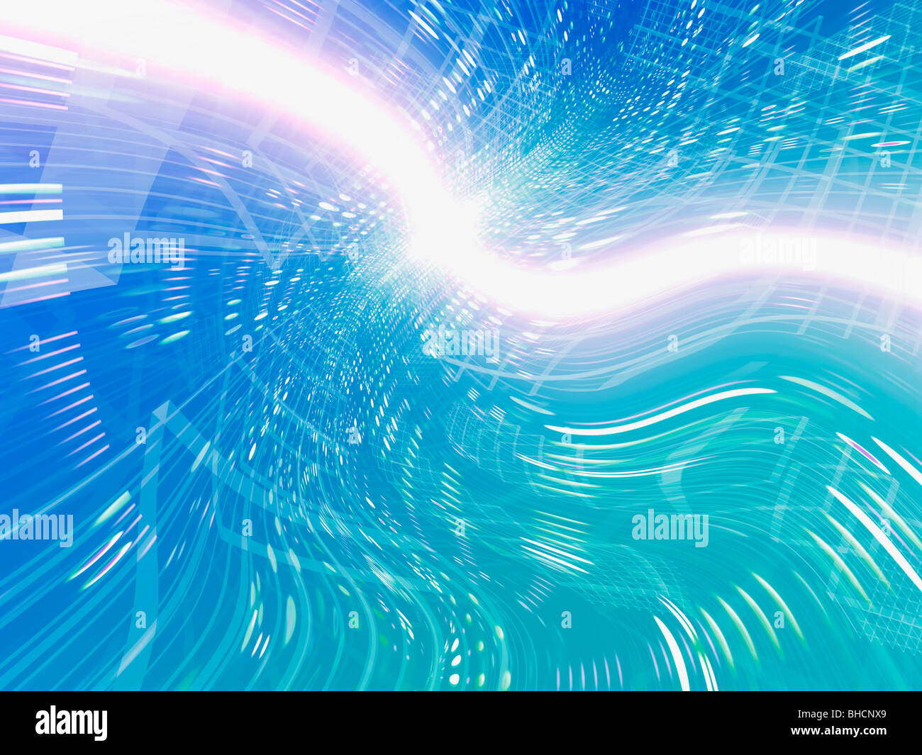 Curved light beam on blue background computer graphic Stock Photo - Alamy