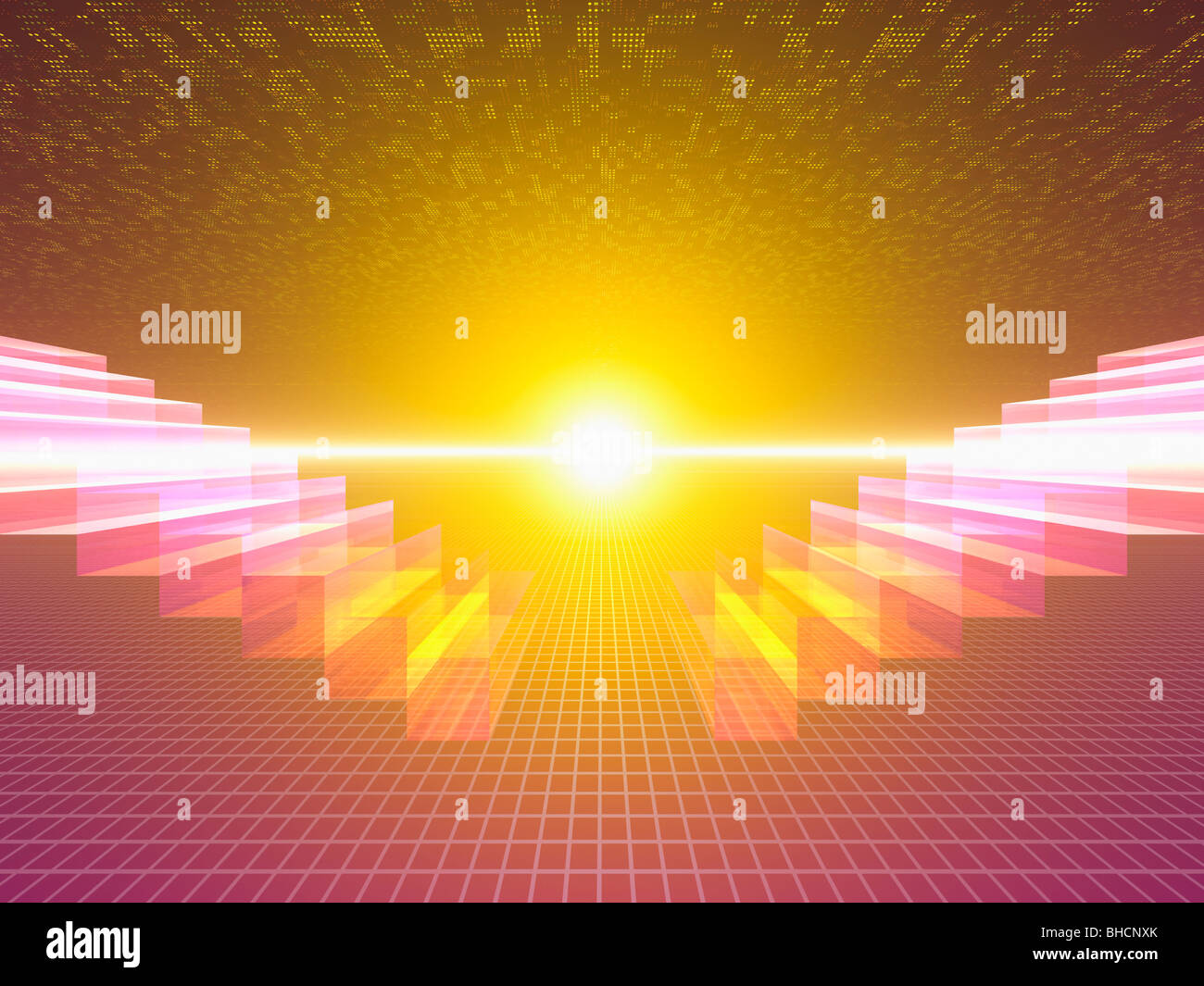 Steps and light beam on grid background computer graphic Stock Photo ...