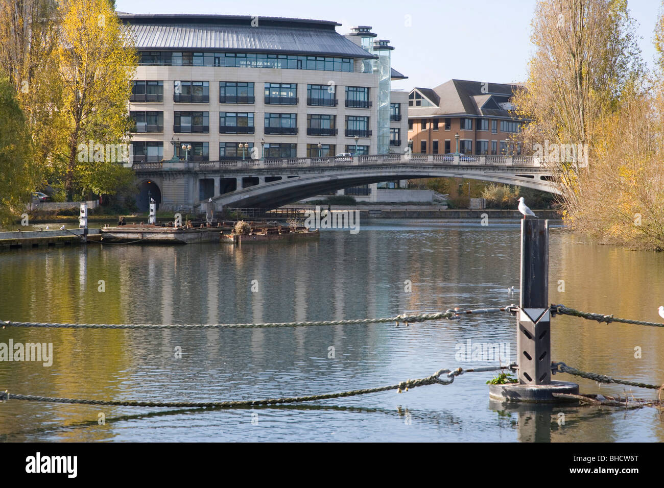 Reading Bridge from Caversham Weir, River Thames. Reading. Berkshire ...