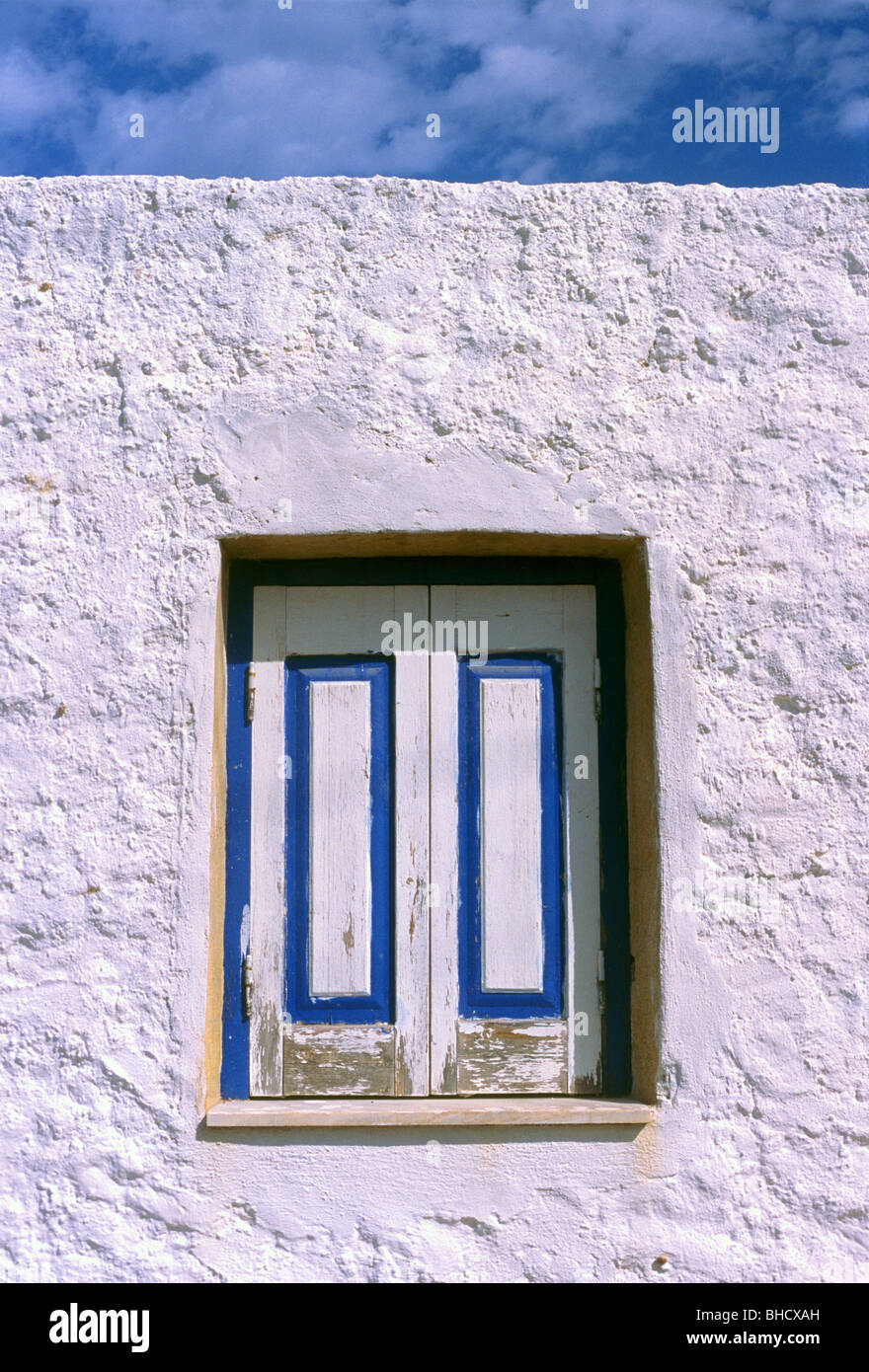 Typical blue painted window in Kos Greece Stock Photo - Alamy