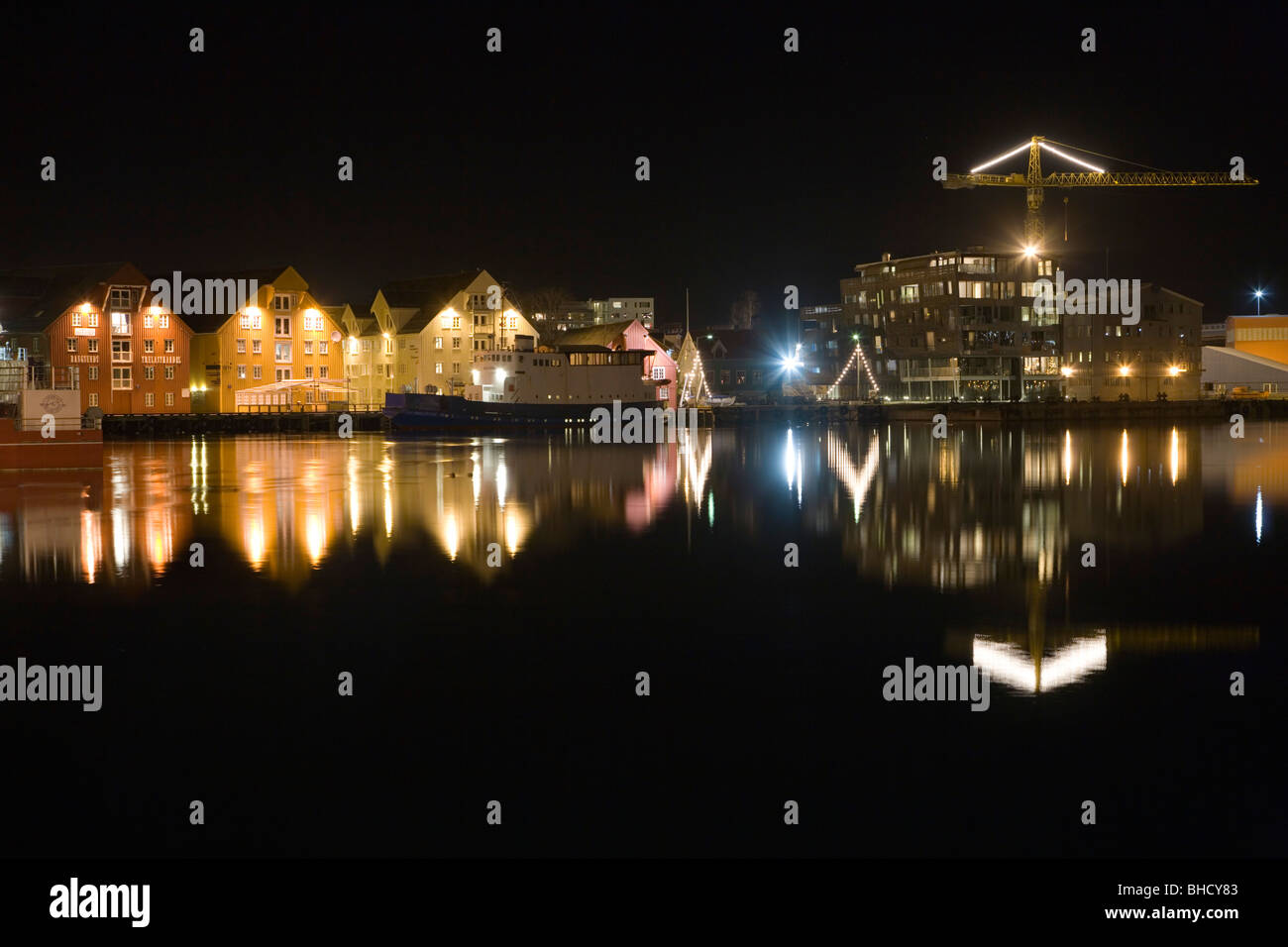 Warehouses of Tromso harbour .Skansen area. Tromso. Norway. Polar night ...