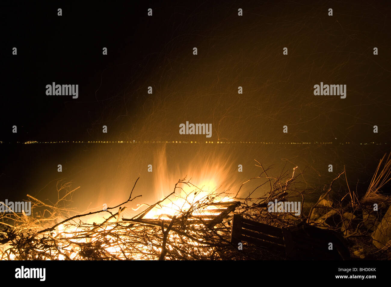 Fire at New Year's Eve. Tromso. Norway. Polar night. Winter Stock Photo ...