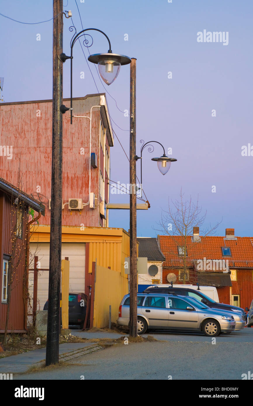 Street lights at Skansen area. Tromso. Norway. Polar night. Winter ...
