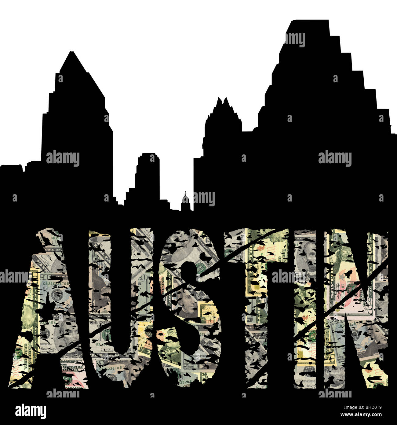 Austin grunge dollar text with skyline illustration Stock Photo - Alamy