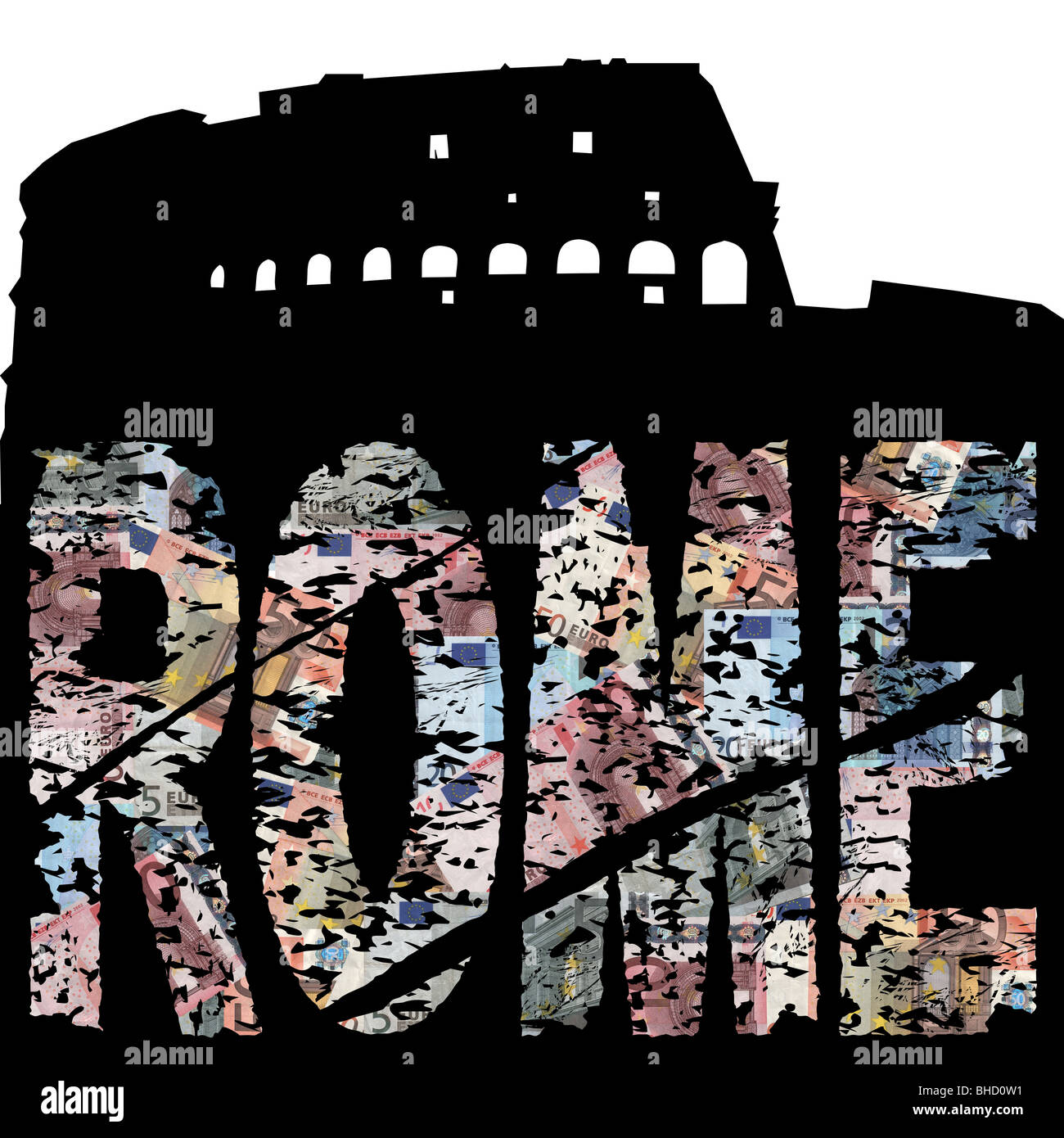 Rome euro grunge text with Colosseum illustration Stock Photo - Alamy
