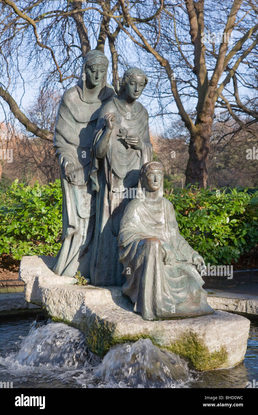 The fountain of The Three Fates. Fates statue. St. Stephen's Green ...