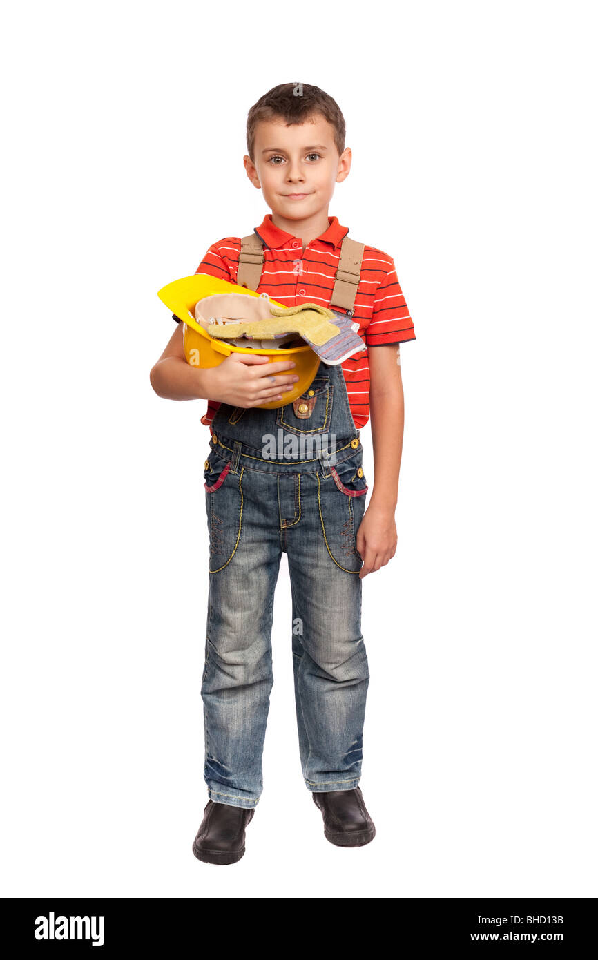 Portrait of a cute kid posing as a construction worker Stock Photo - Alamy