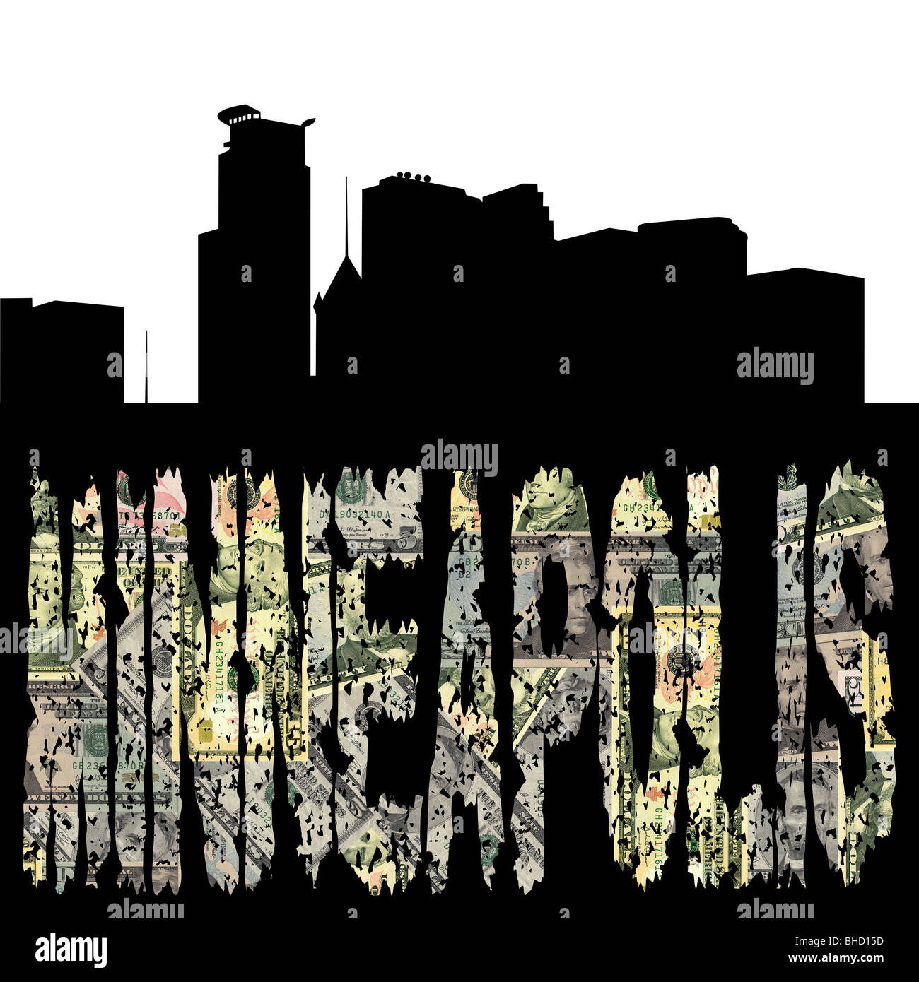 Minneapolis grunge dollar text with skyline illustration Stock Photo ...