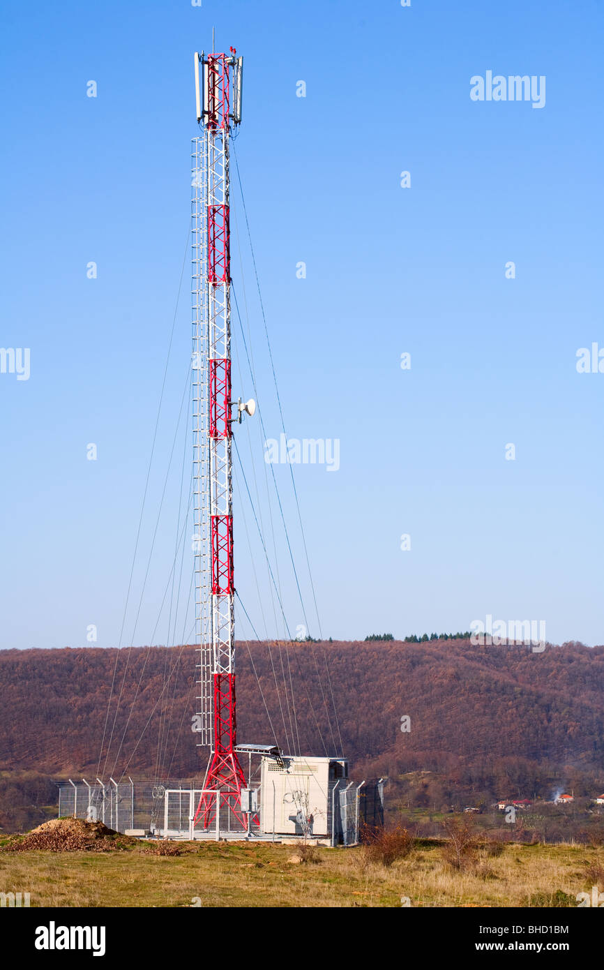 Big telecommunications pole in the countryside Stock Photo - Alamy