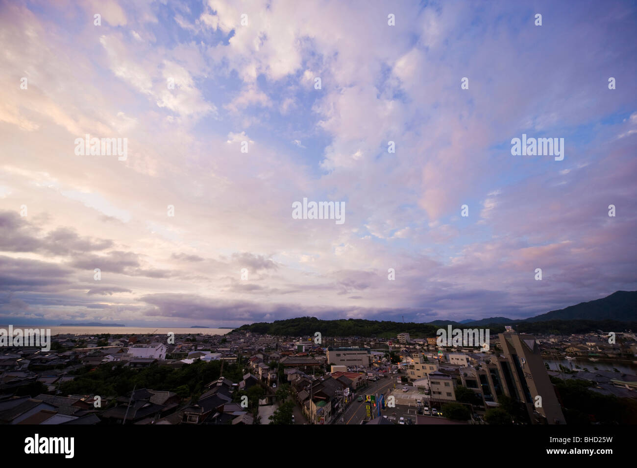 Clouds above city at sunset, Hagi, Yamaguchi Prefecture, Japan Stock ...