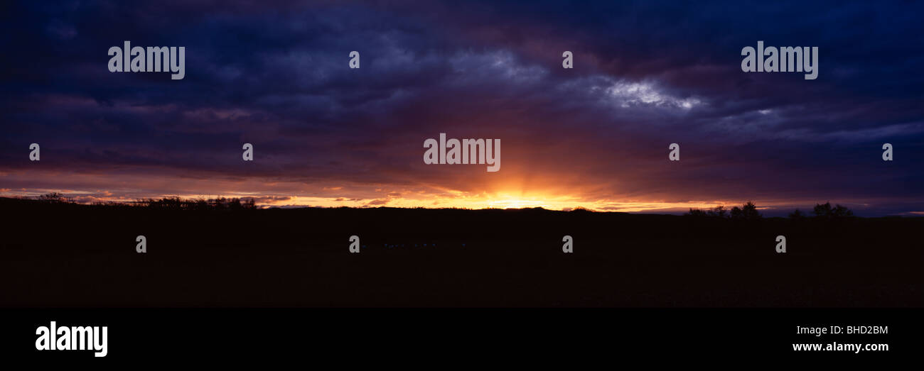 Sunrise over landscape, Kushiro-shitsugen, Hokkaido, Japan Stock Photo ...