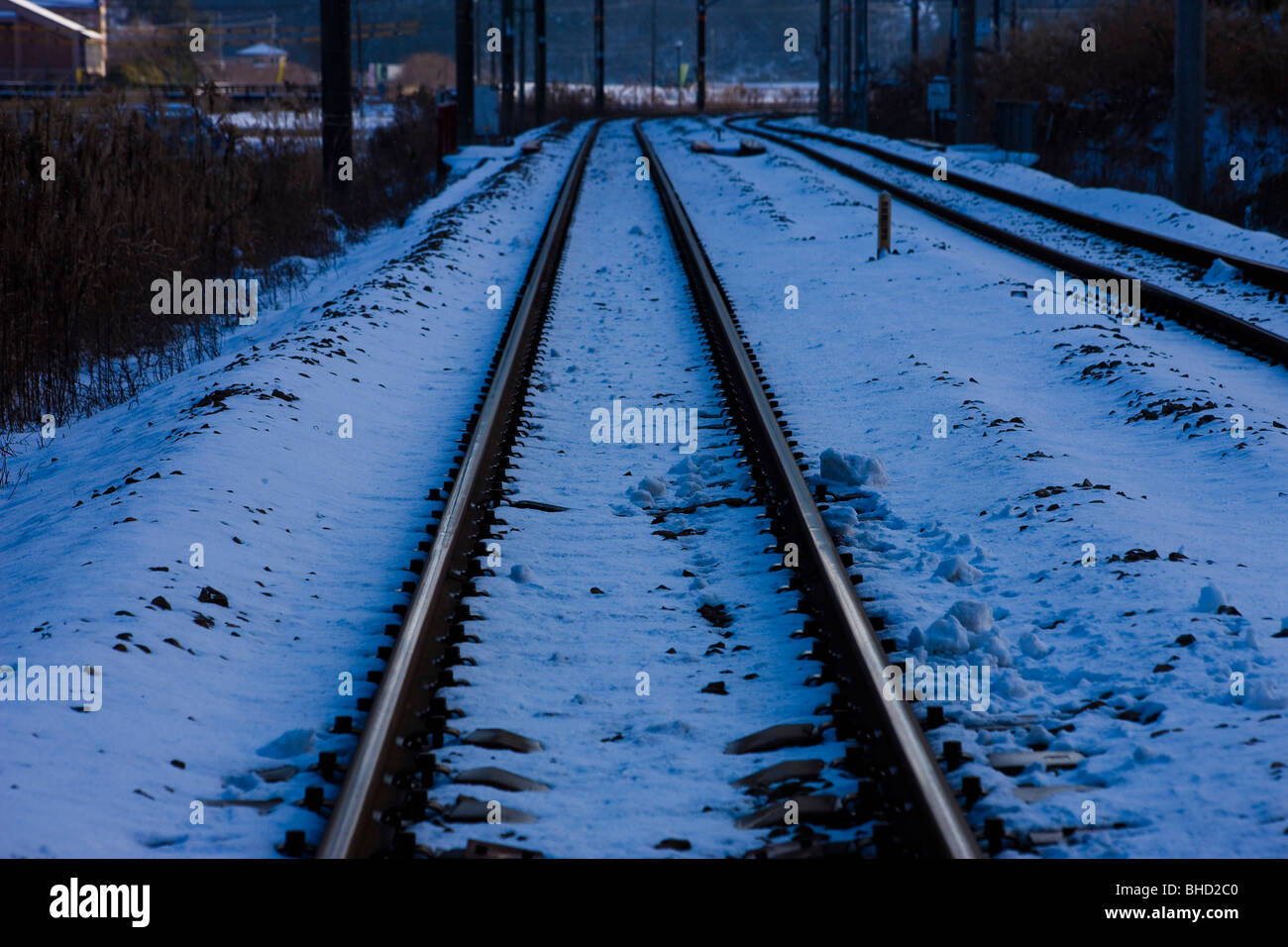 Snowy railroad tracks, Hyogo Prefecture, Japan Stock Photo - Alamy