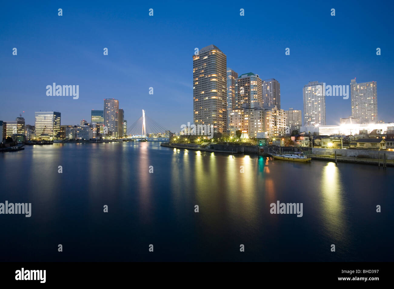 Sumida River seen from Tsukuda-ohashi. Chuo-ku, Tokyo Prefecture, Japan ...