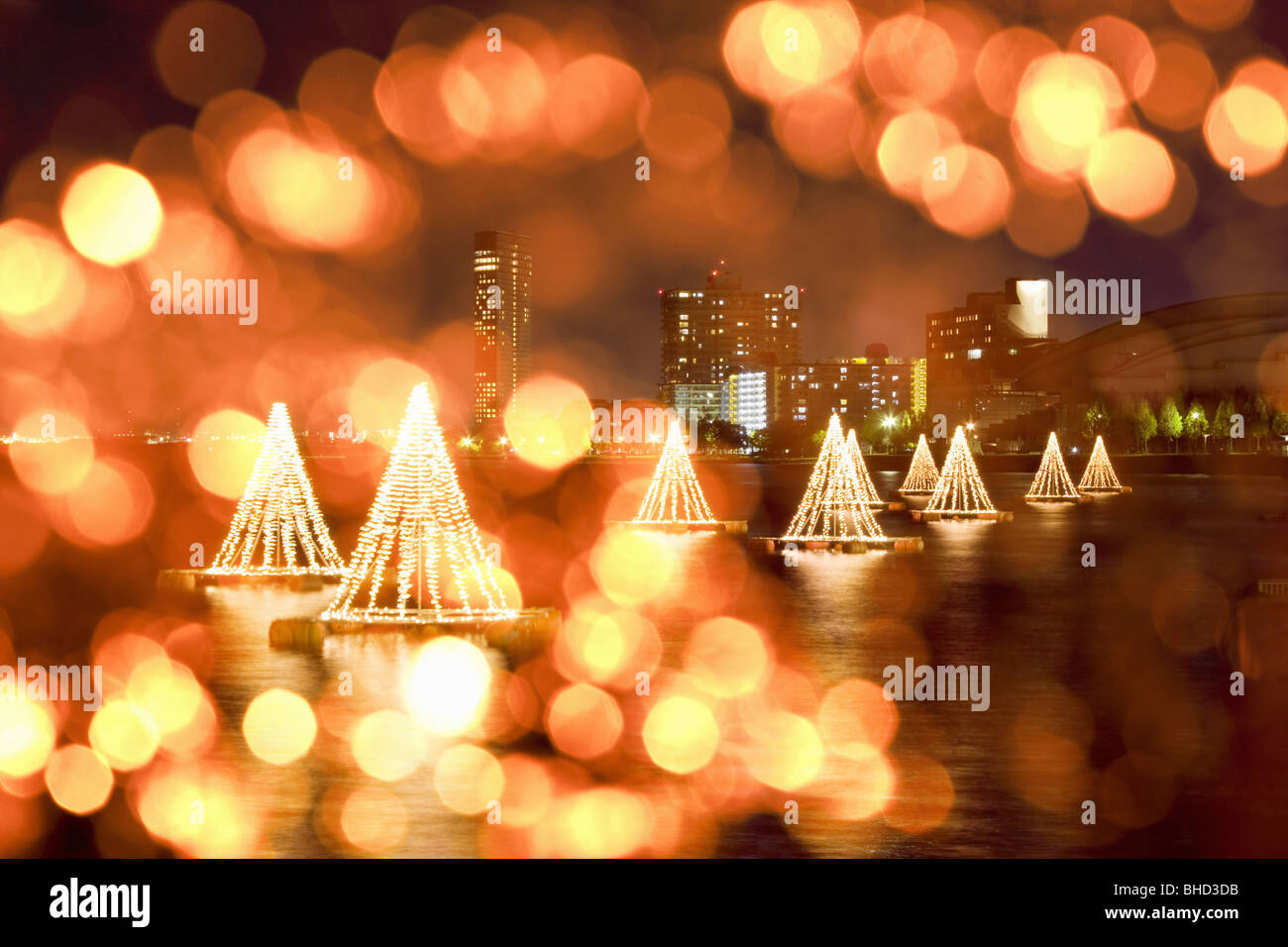 Christmas lights on floats in Lake Biwa, Otsu, Shiga Prefecture, Japan ...