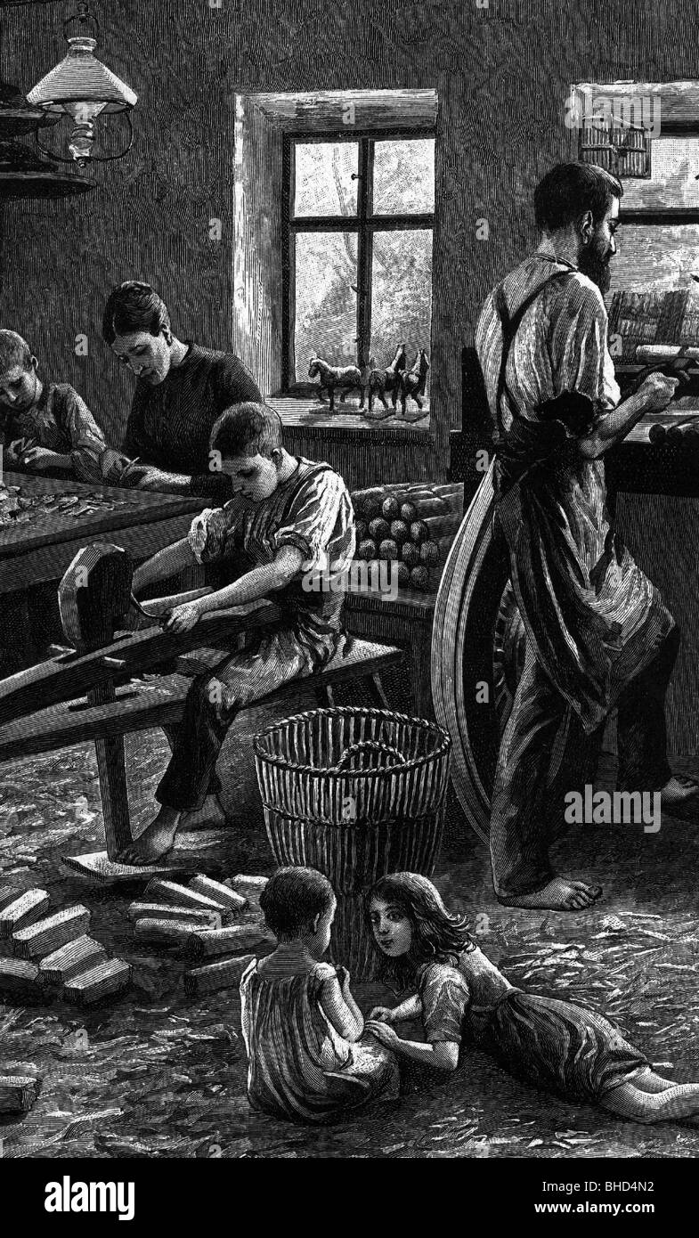 misery / adversity, pauperism, poor family working at home, Thuringia ...