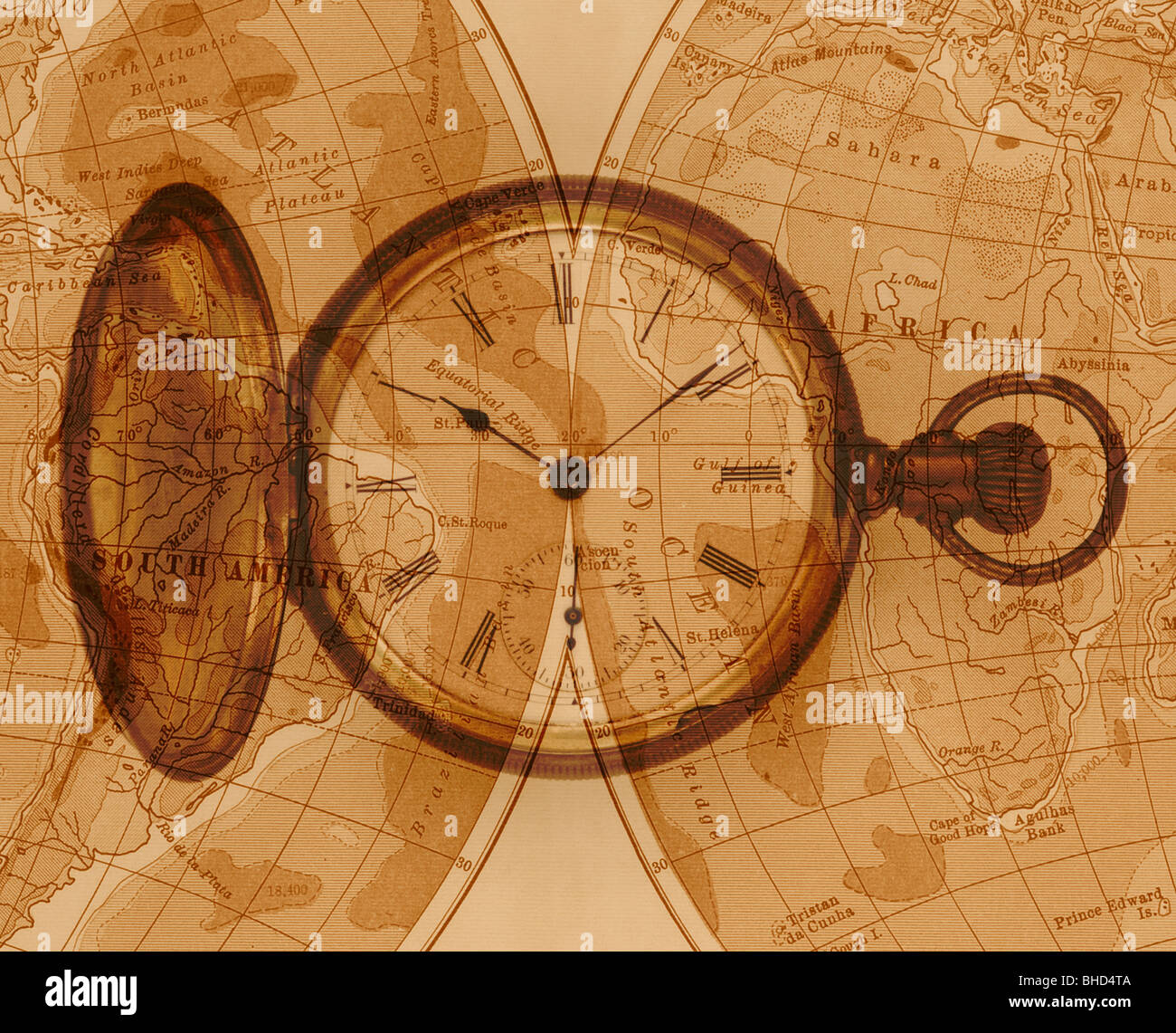 Pocket watch on map Stock Photo - Alamy