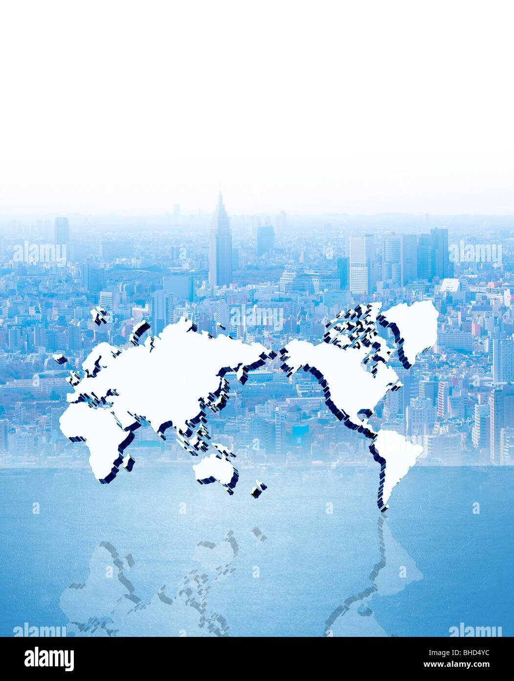 World map over cityscape Stock Photo - Alamy