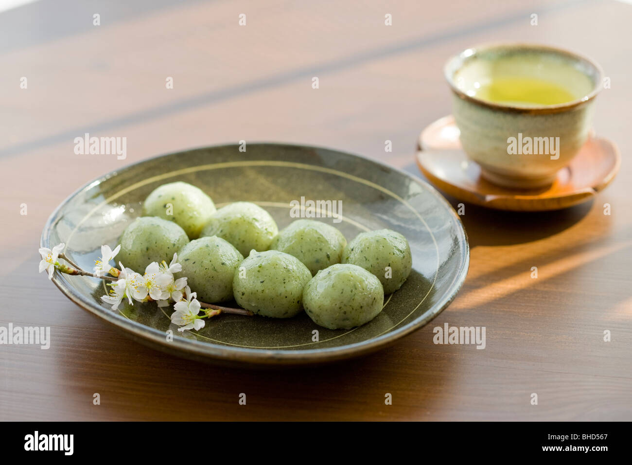 Rice dumplings and green tea Stock Photo - Alamy