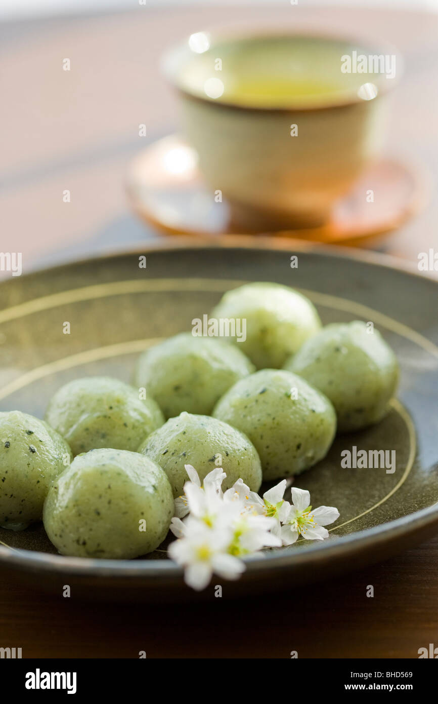 Rice dumplings and green tea Stock Photo - Alamy