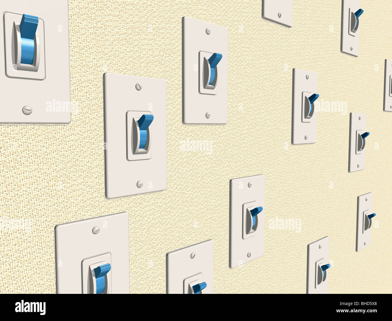 Blue switches on wall Stock Photo - Alamy