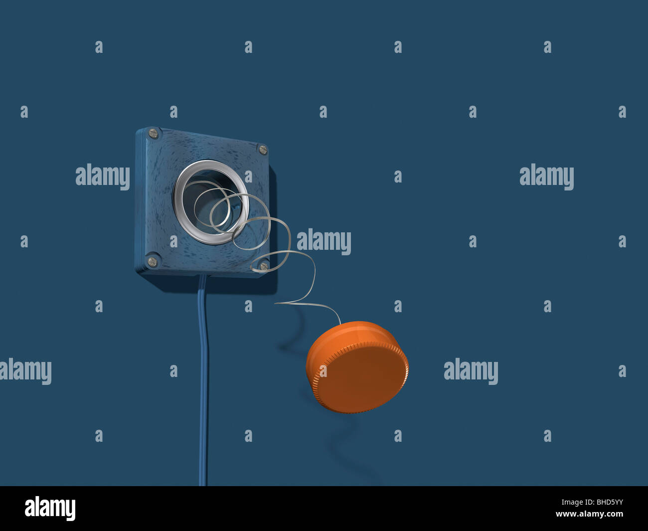 Broken orange button hanging from wall Stock Photo - Alamy