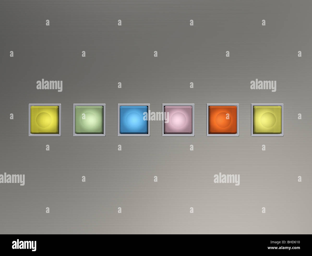 Different colored buttons in row on wall Stock Photo - Alamy