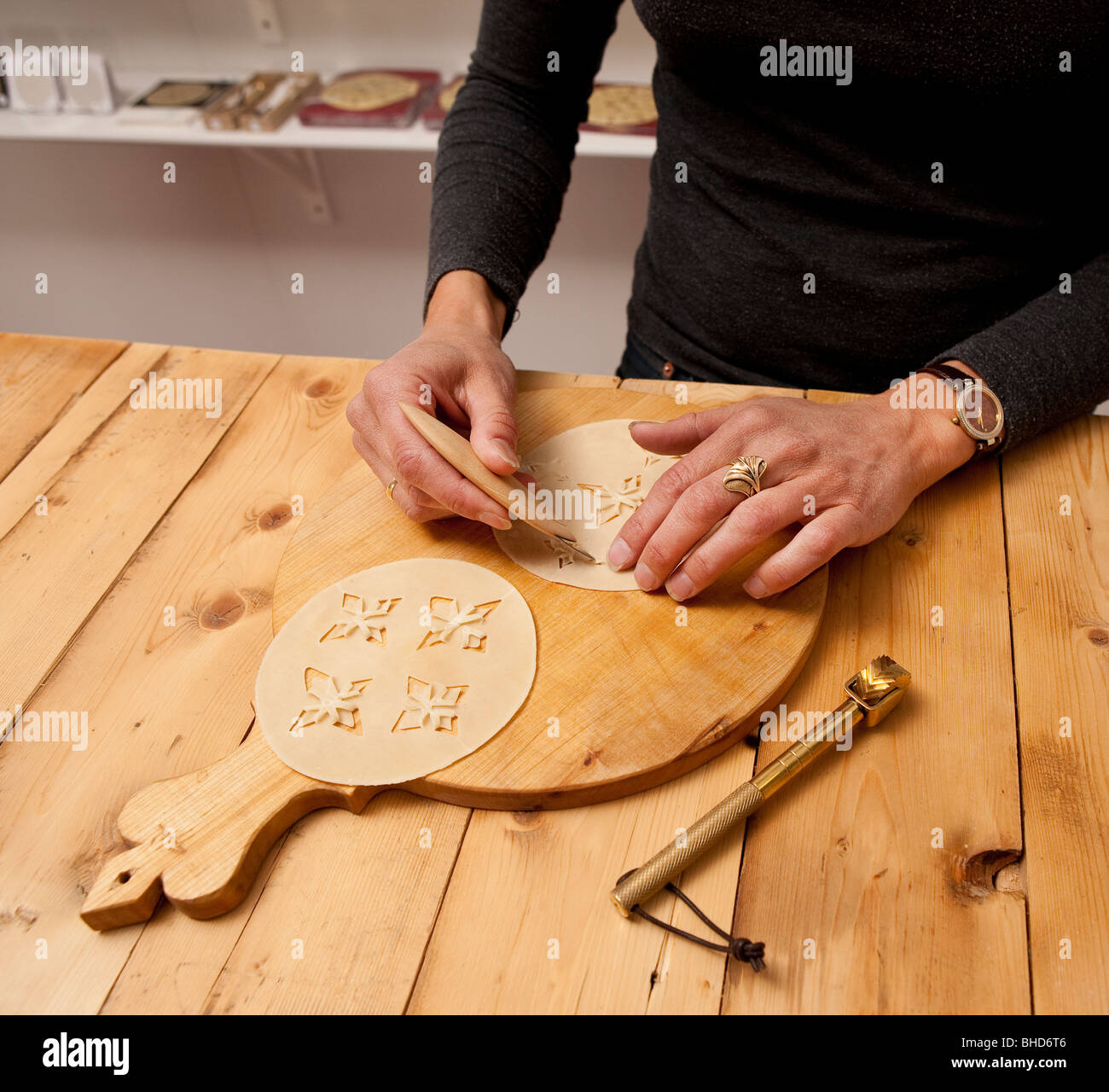 Making traditional Christmas Laufabraud, or leaf bread Stock Photo - Alamy