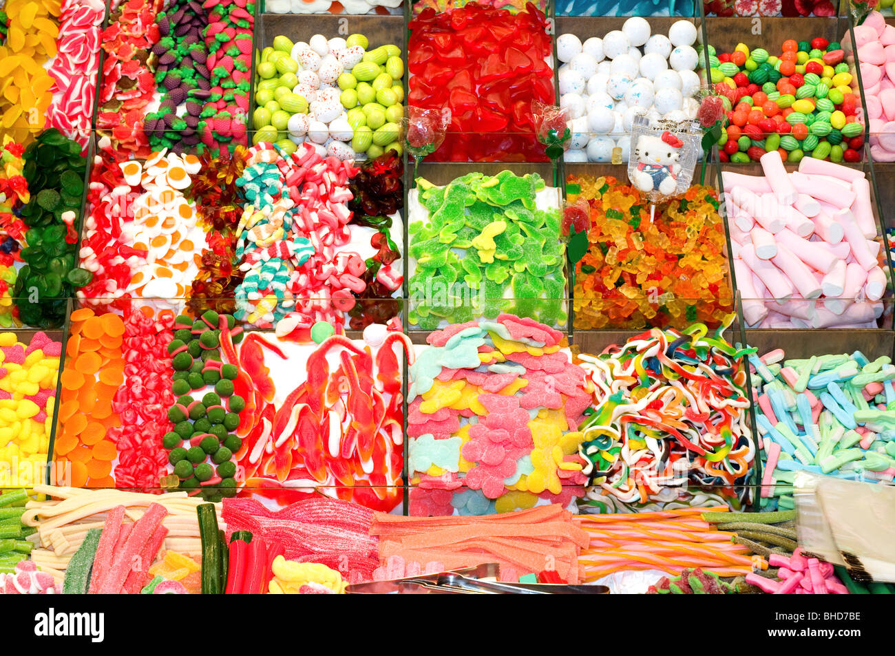 Candies for sale at La Boqueria, Barcelona Spain Stock Photo - Alamy