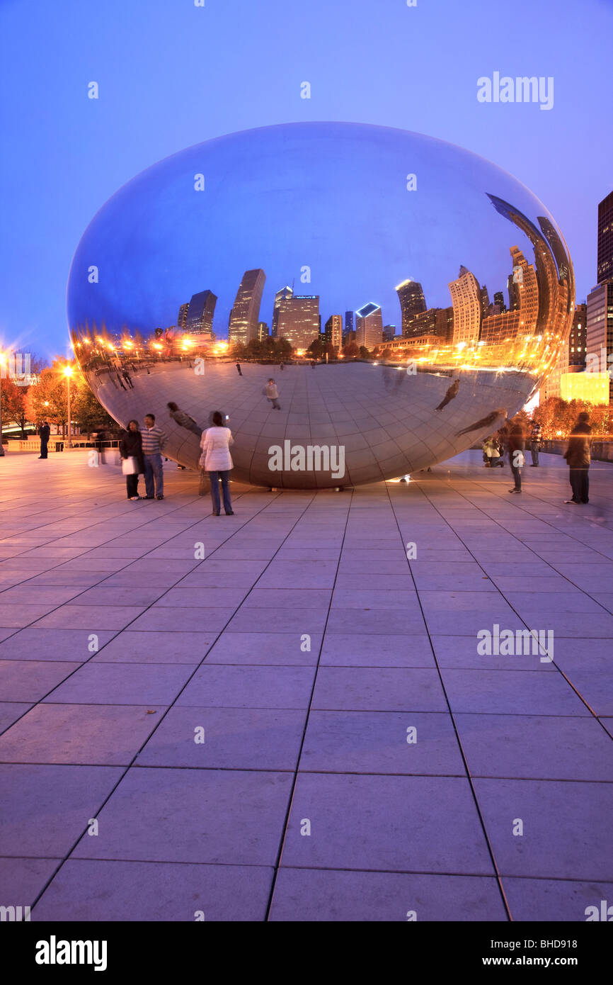 The Cloud Gate sculpture also known as "the bean" in Millennium park ...