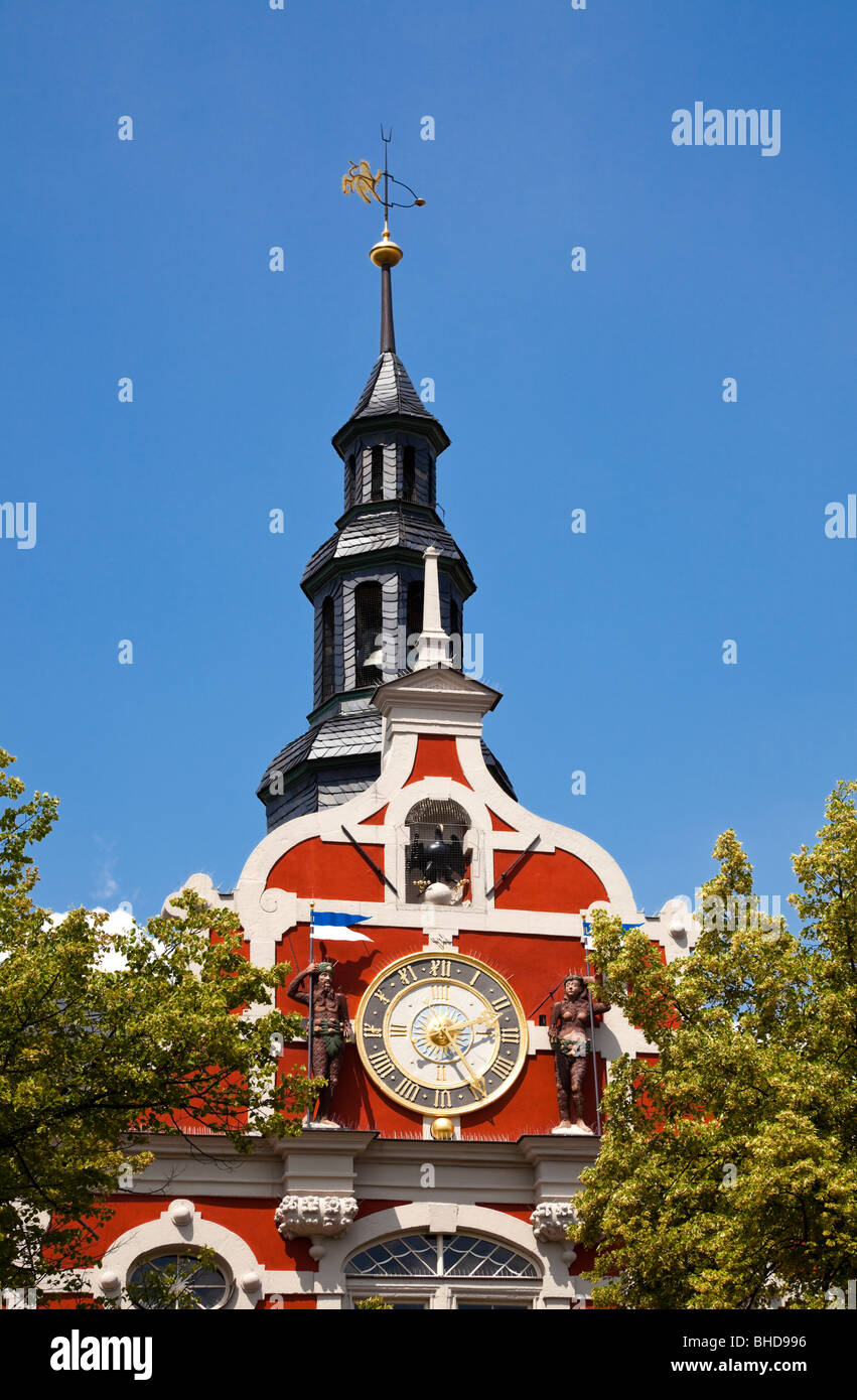 Rathaus Town Hall clock tower in Arnstadt, Thuringia, Germany Stock ...