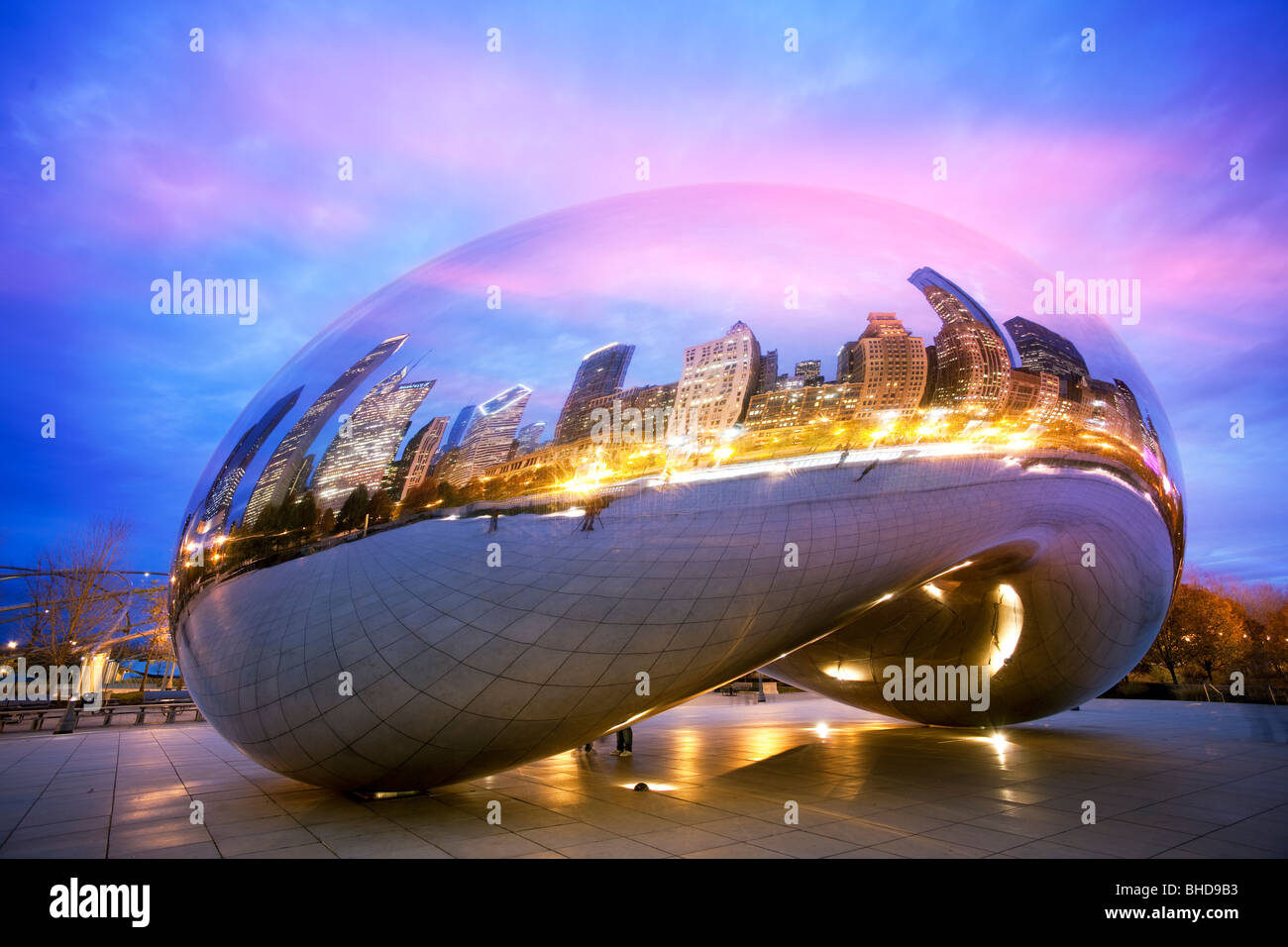 The Cloud Gate sculpture also known as "the bean" in Millennium park ...