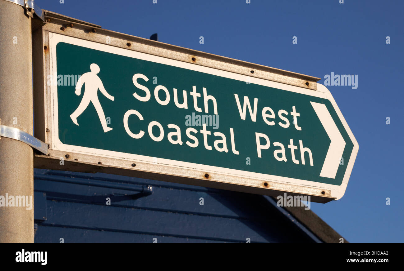 South West Coastal Path sign at Sandbanks, Poole, Dorset UK in January ...