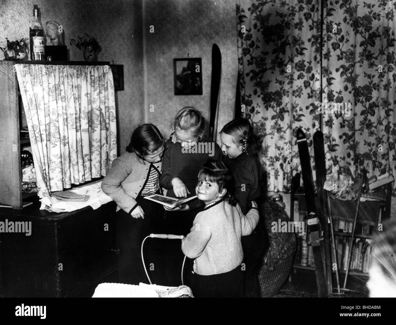 post war period, misery, housing shortage, German family in cramped ...