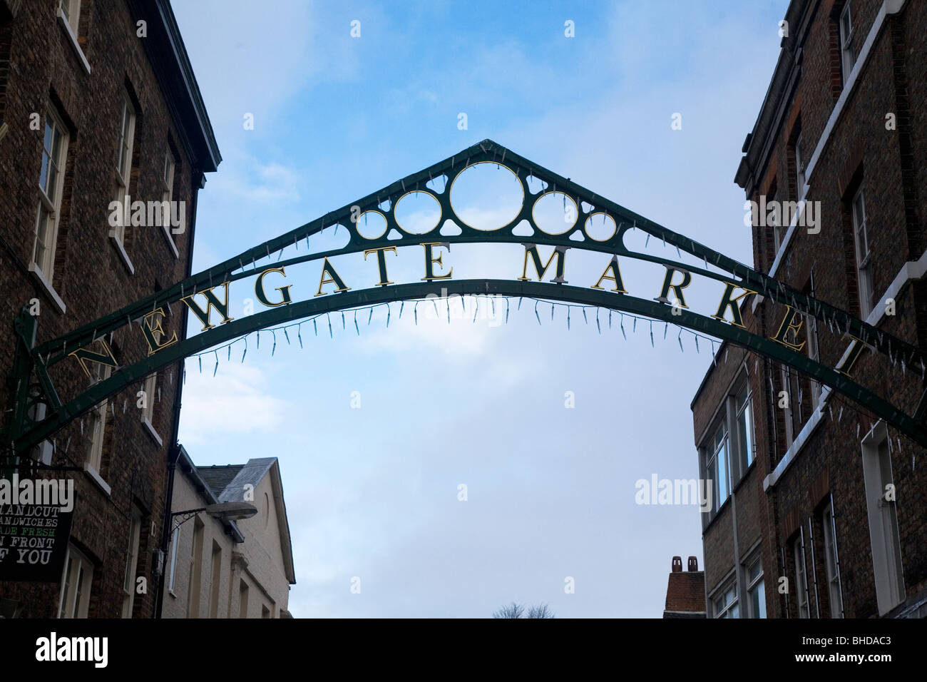The arched sign for Newgate Market in York, England Stock Photo - Alamy