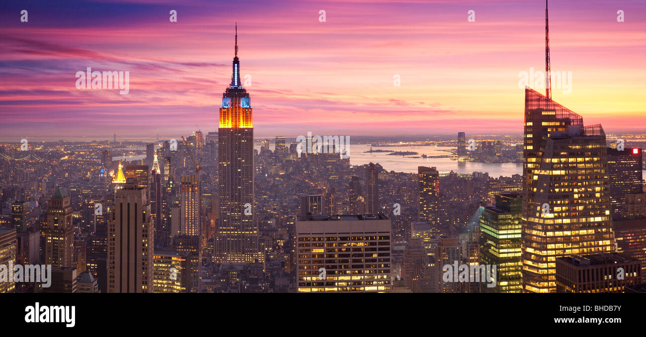 Elevated view of the Empire state building viewed at sunset Stock Photo ...