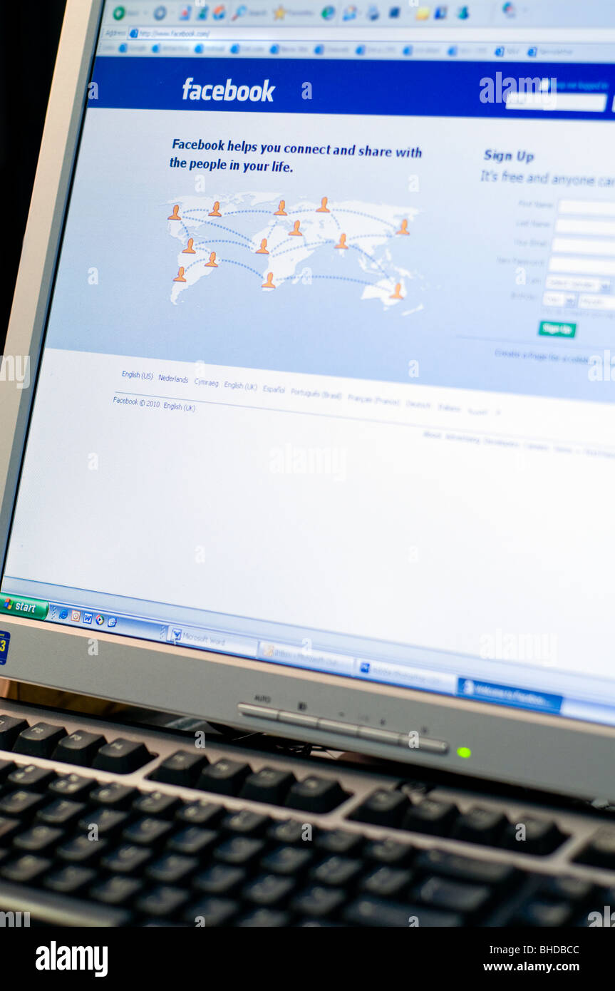 A computer screen showing the homepage of social networking website ...