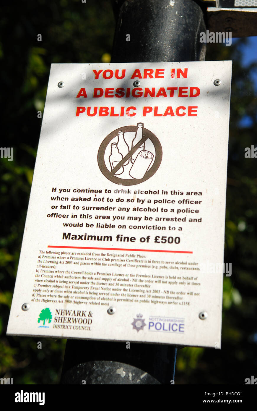Warning Sign No Drink Alcohol Public Place Stock Photo - Alamy